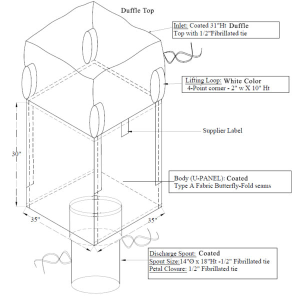 Bulk Bags (FIBC) - Duffle Top, Spout Bottom, 35" x 35" x 30"