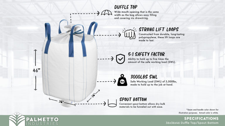 Bulk Bags (FIBC) - Duffle Top, Spout Bottom, 36" x 36" x 46"